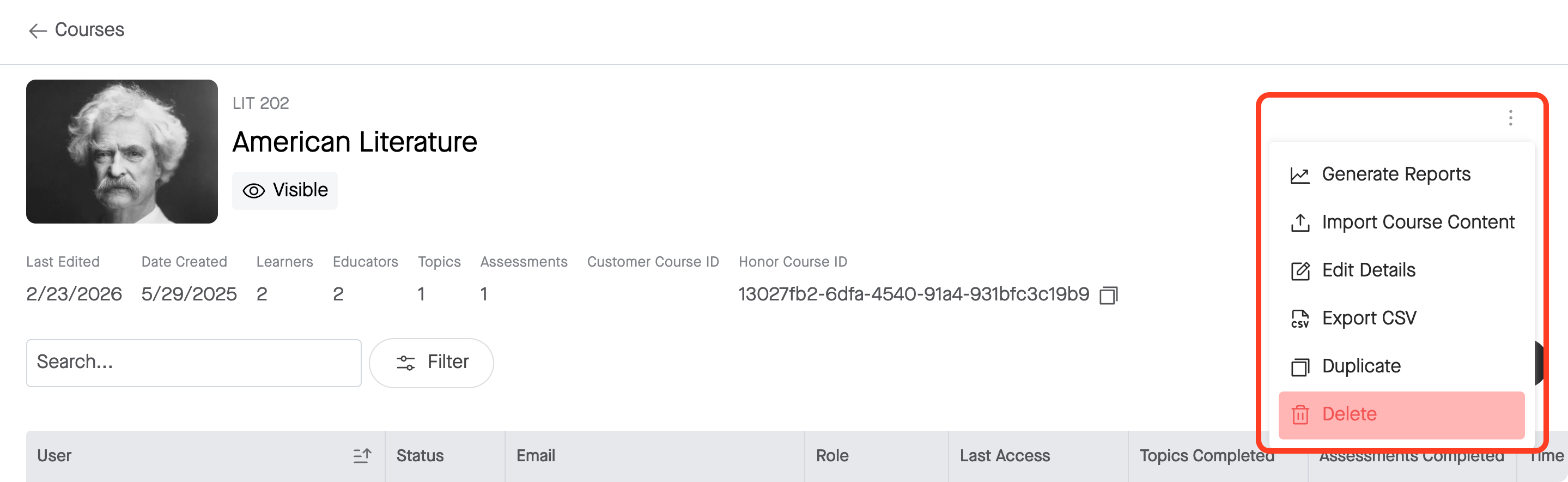 How do I delete a course? – Honor Education